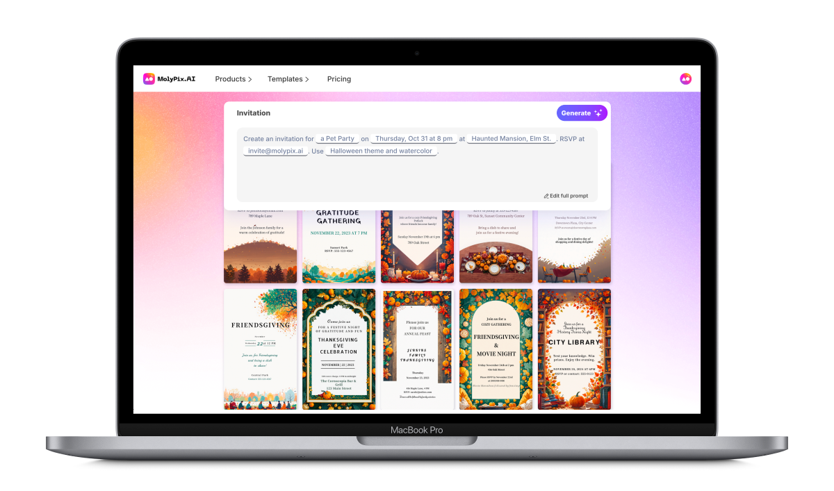 Free AI Invitation Maker: Custom Designs | MolyPix.AI